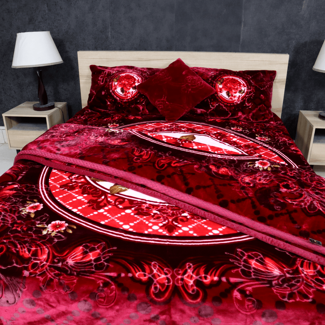 Buy Arzoo Cloudy Bridal Bed Set 7 Pcs Deep Winel| PlushMink Online ...